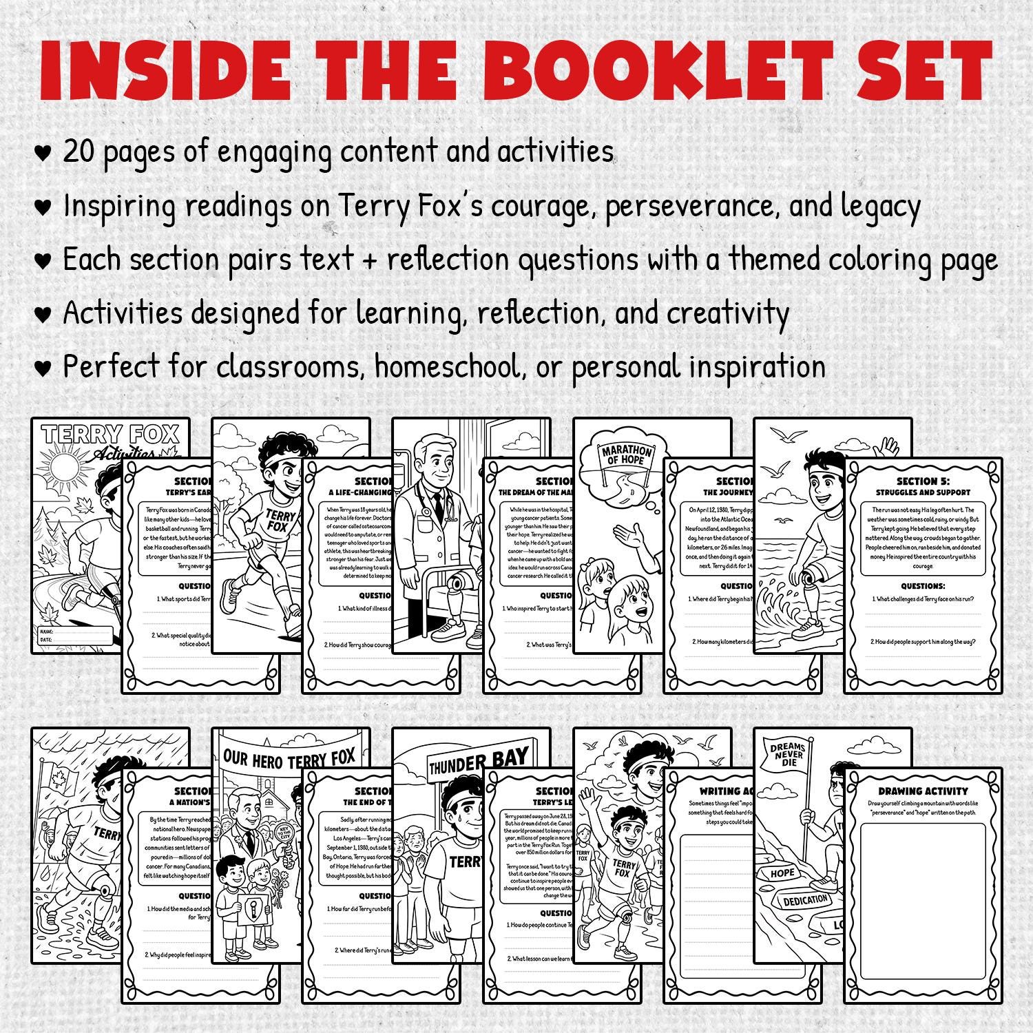 Terry Fox Activity Reading Comprehension Passages and Questions ...