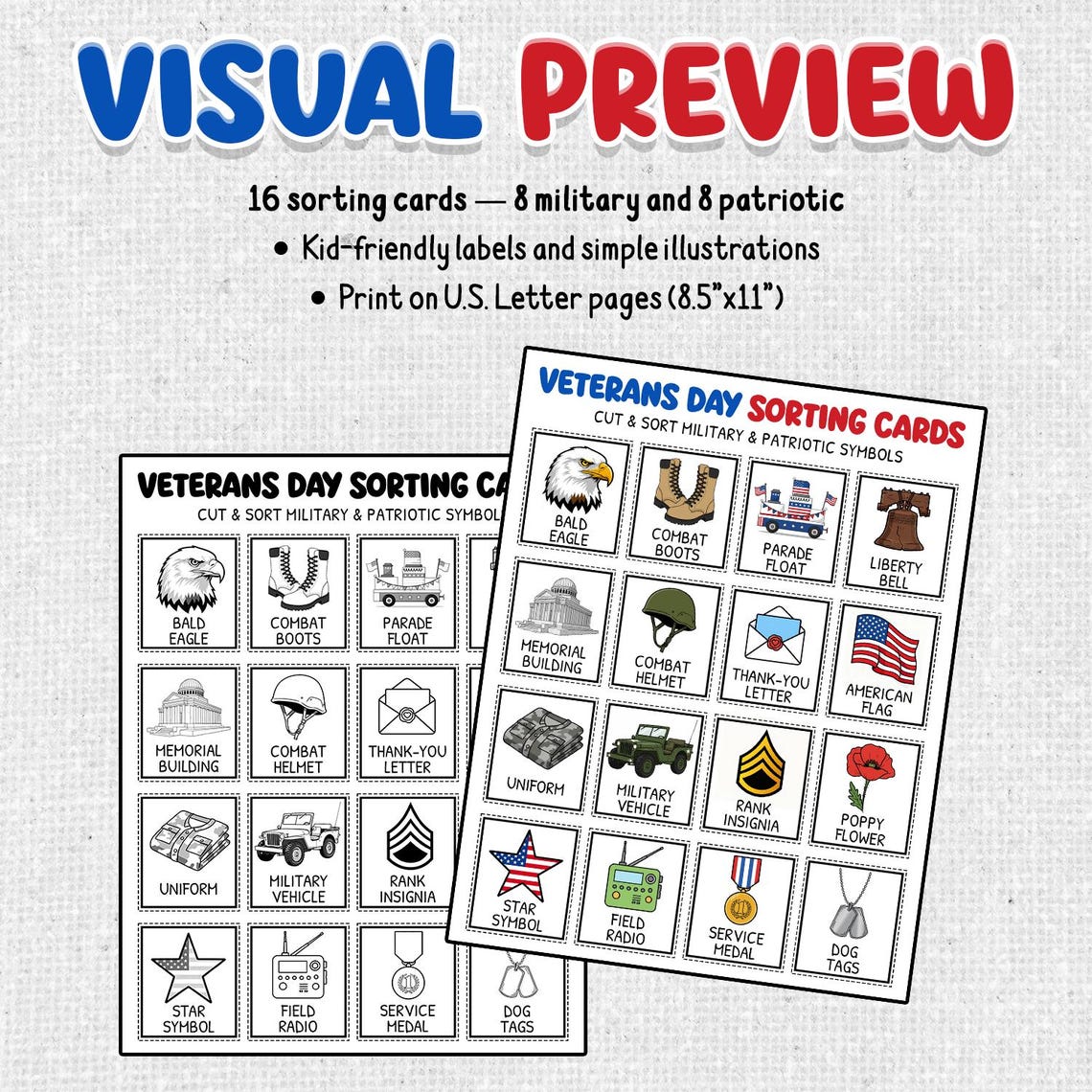 Veterans Day Sorting Cards – Military Vs Patriotic Sorting Activities ...