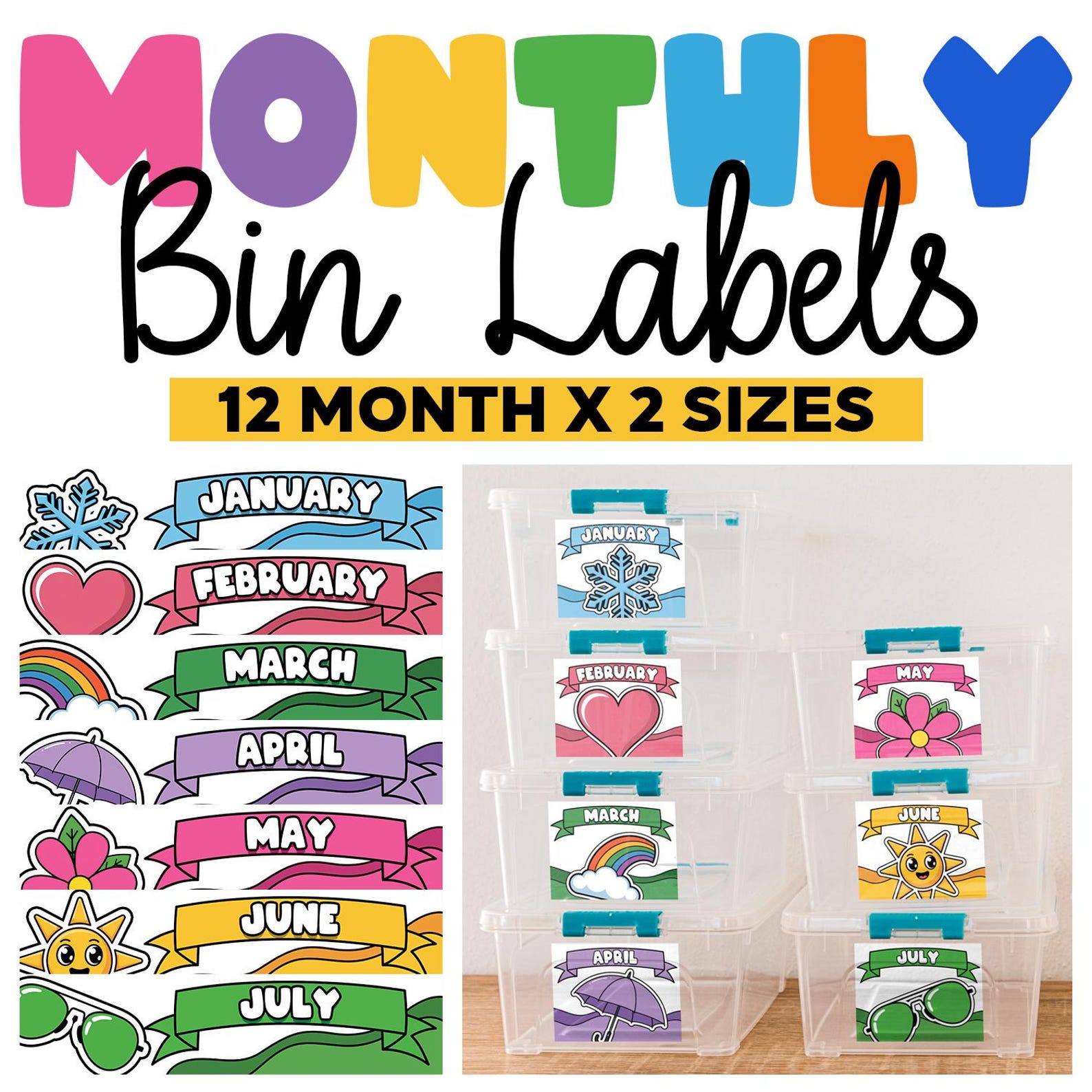 Classroom Bin Labels: Monthly Seasonal Storage Tags (PDF Download, 2 ...