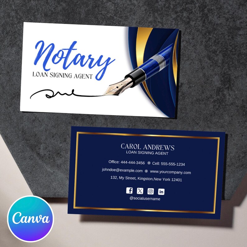 Editable Notary Business Card Template – Canva Design (digital Download ...