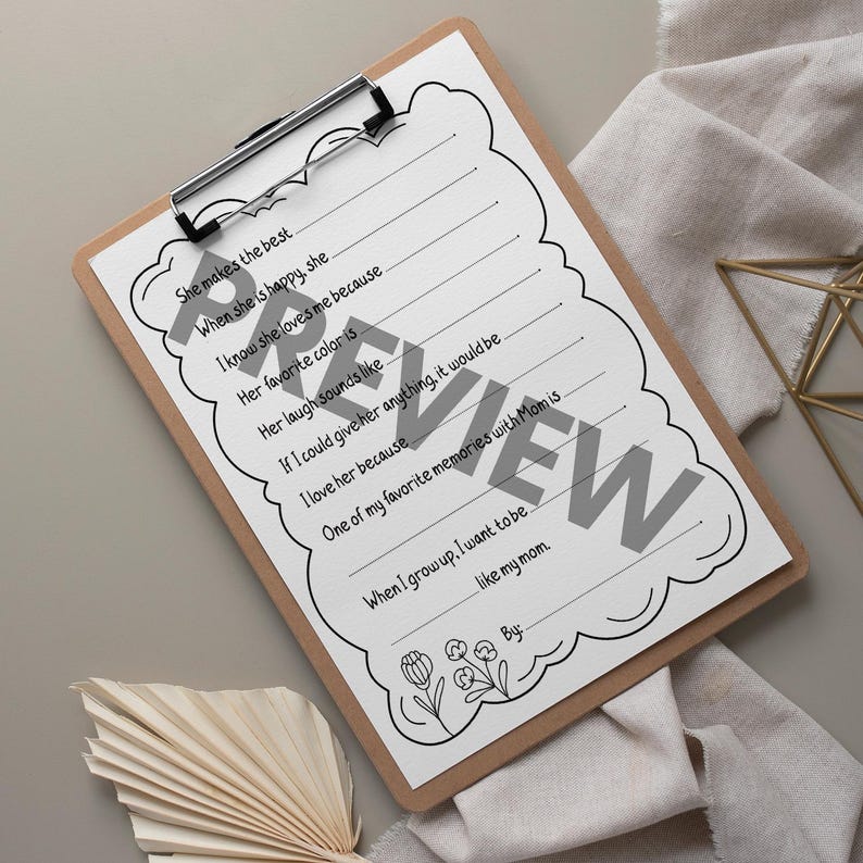 Mother's Day Questionnaire: All About My Mom Keepsake Activity | Gift ...
