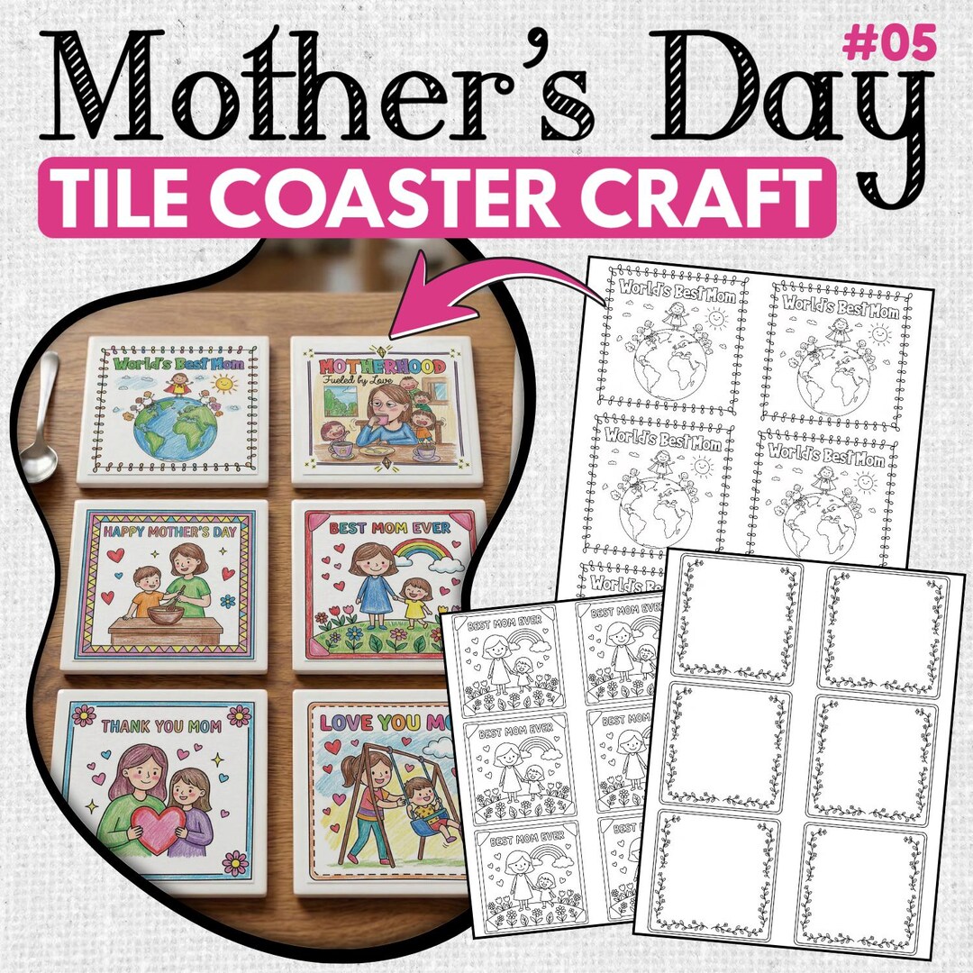 Mother's Day Tile Coaster Craft: Coloring Pages (digital Download) - Etsy