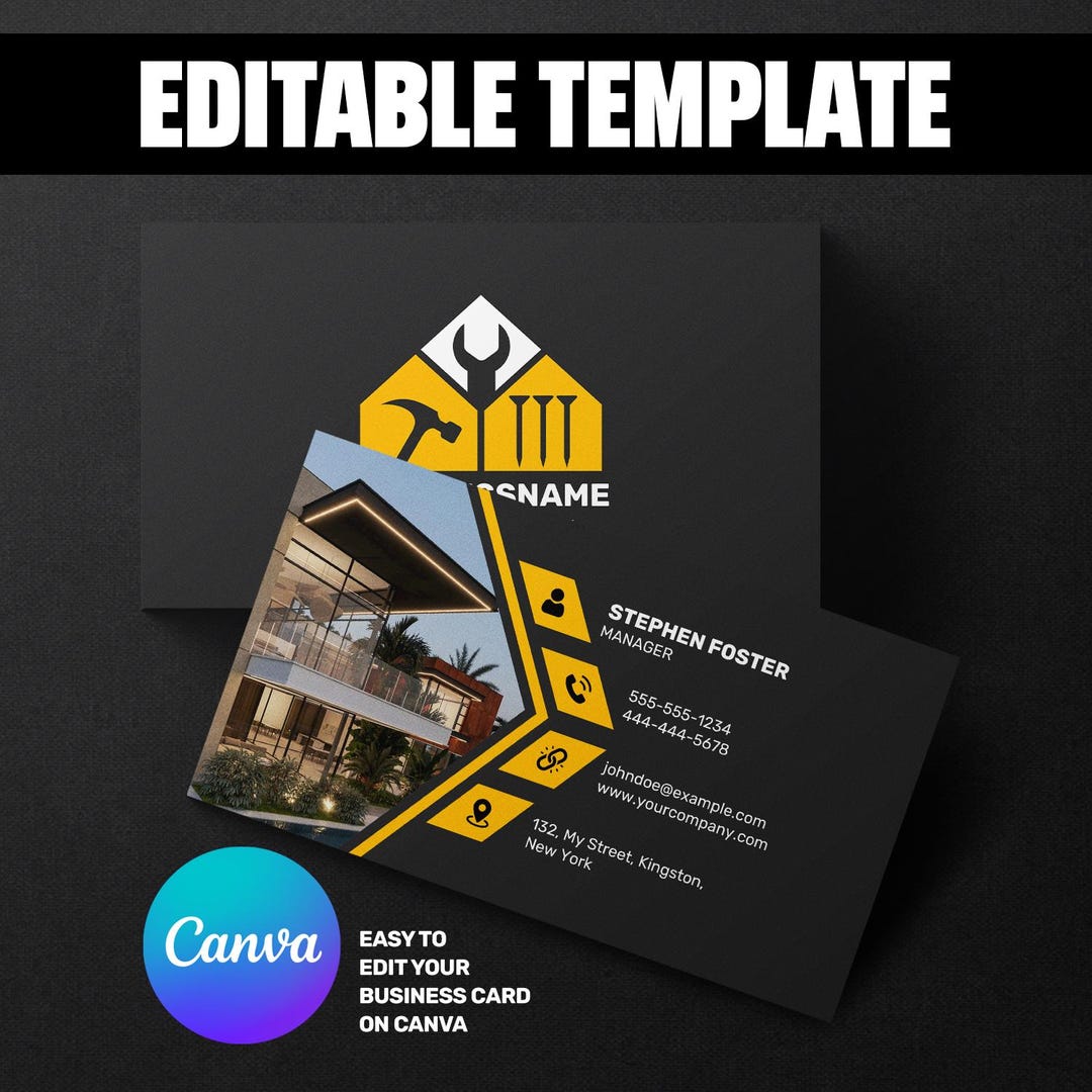 Handyman & Home Renovation Business Card Template – Editable Canva ...