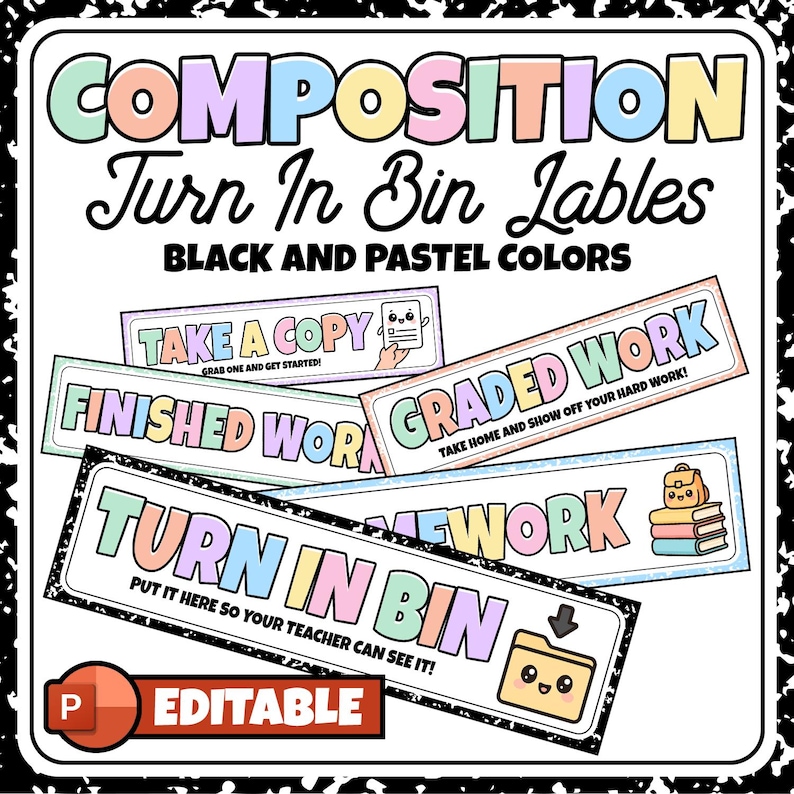 Composition Notebook Turn in Bin Labels: Editable Classroom ...