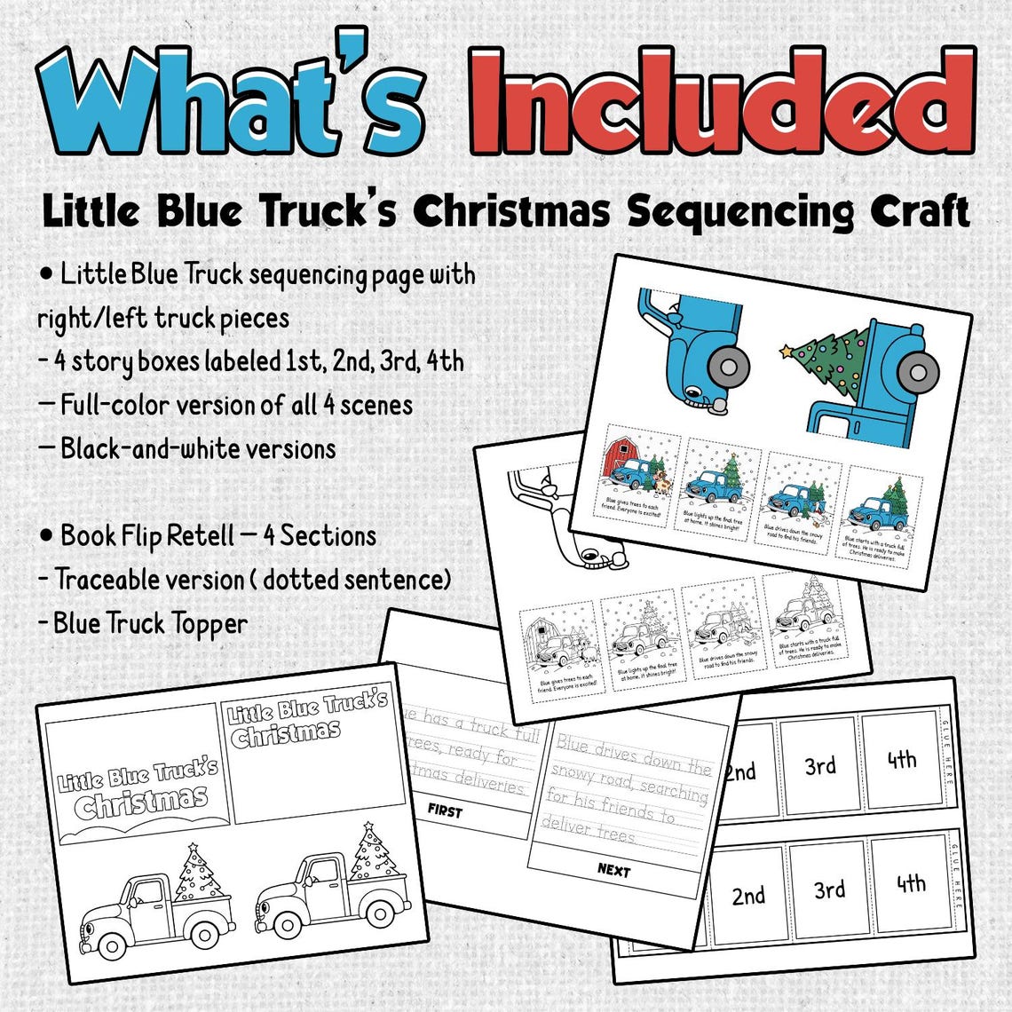 Little Blue Truck Christmas Story Sequencing | Flip Book Template ...