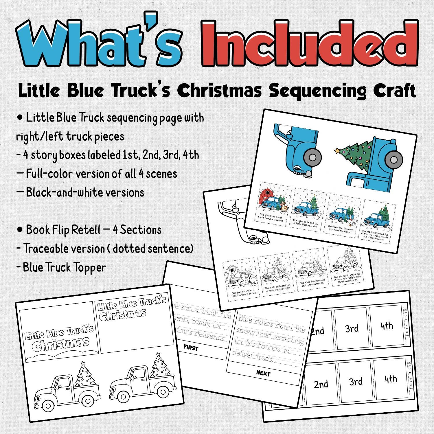 Little Blue Truck Christmas Story Sequencing | Flip Book Template ...