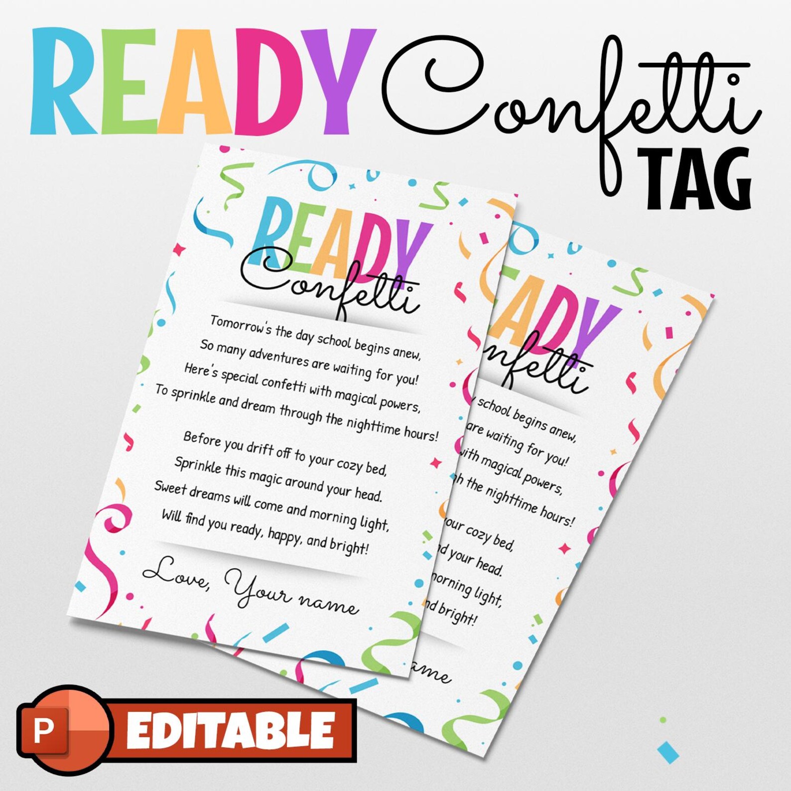Ready Confetti Tag & Poem – 1st Day of School Jitter Glitter | Open ...