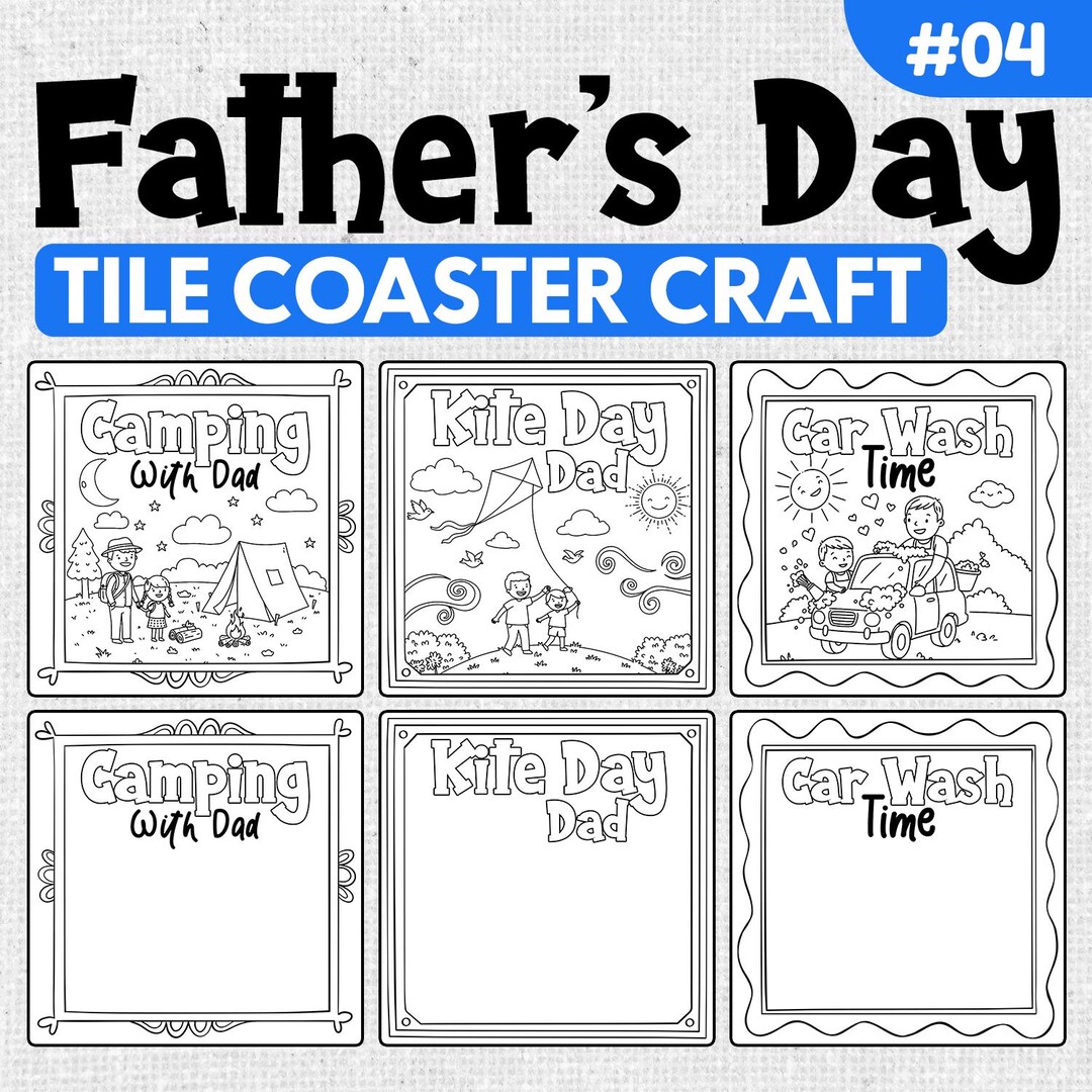 Father’s Day Tile Coaster Craft PACK #4 | Printable Coloring Coaster ...