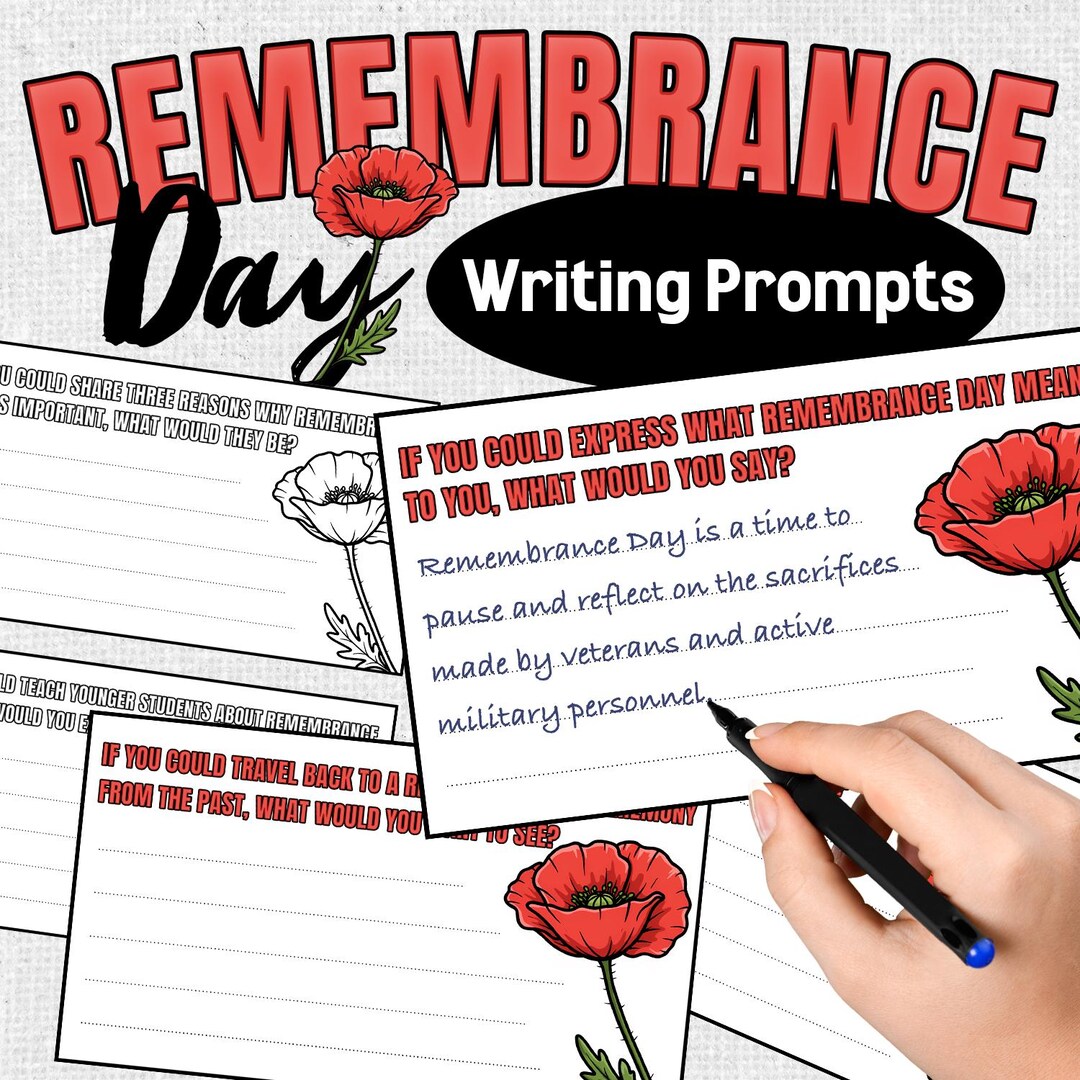 Remembrance Day Writing Prompts Worksheets | Reflective Journal Cards ...
