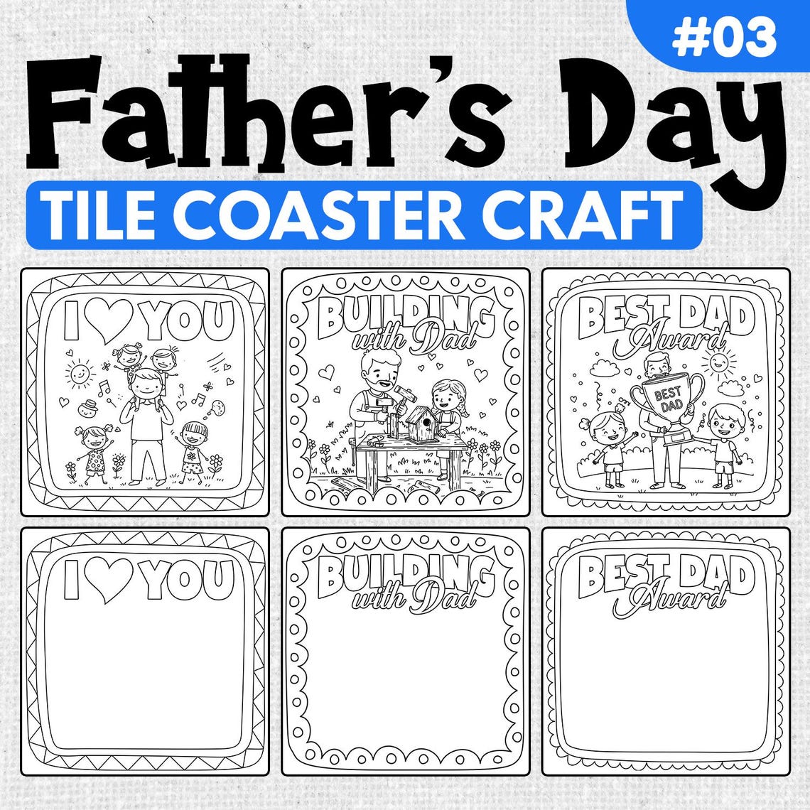 Father’s Day Tile Coaster Craft PACK #3 | Printable Coasters & Coloring ...