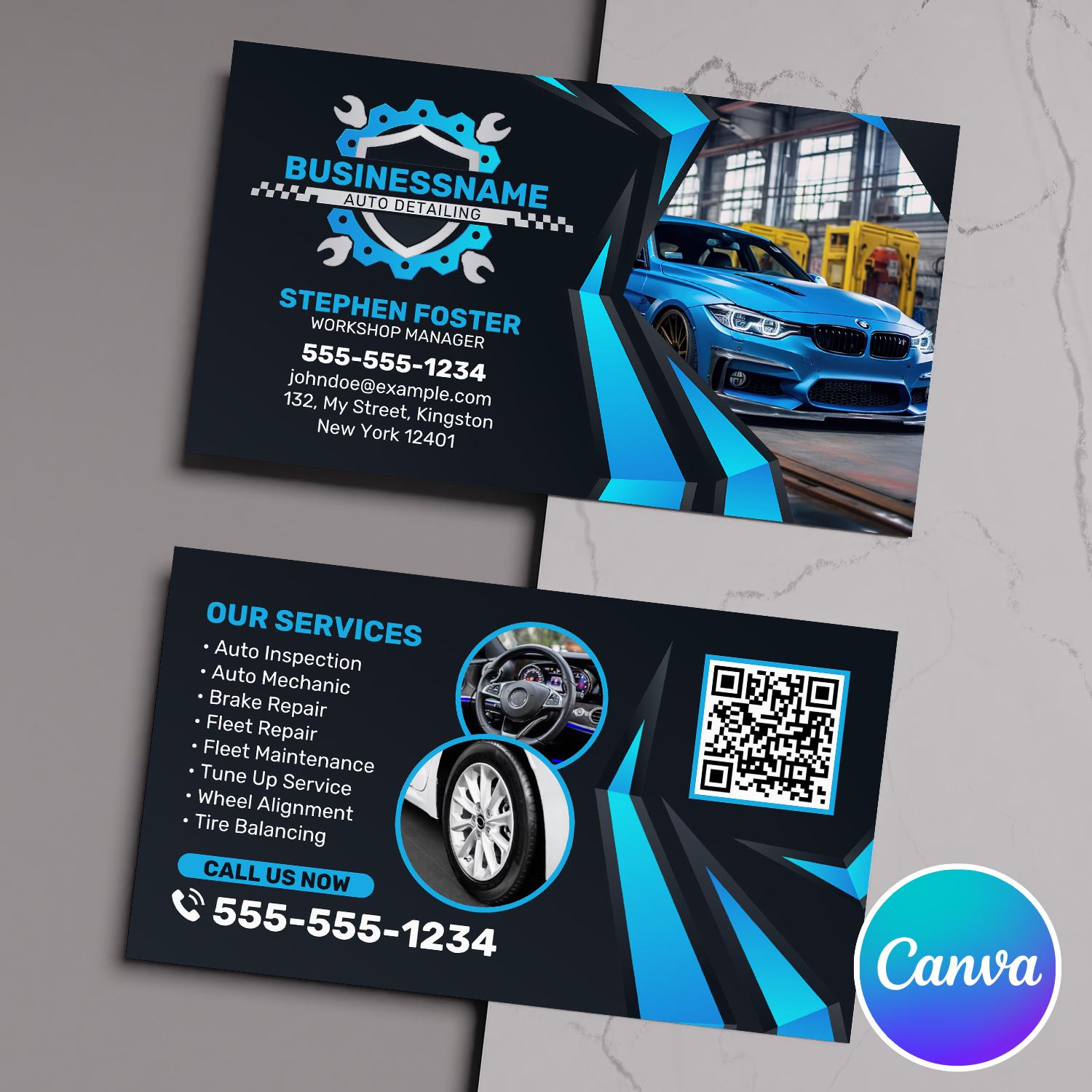 Auto Detailing Business Card Template - Editable Canva Design - Etsy