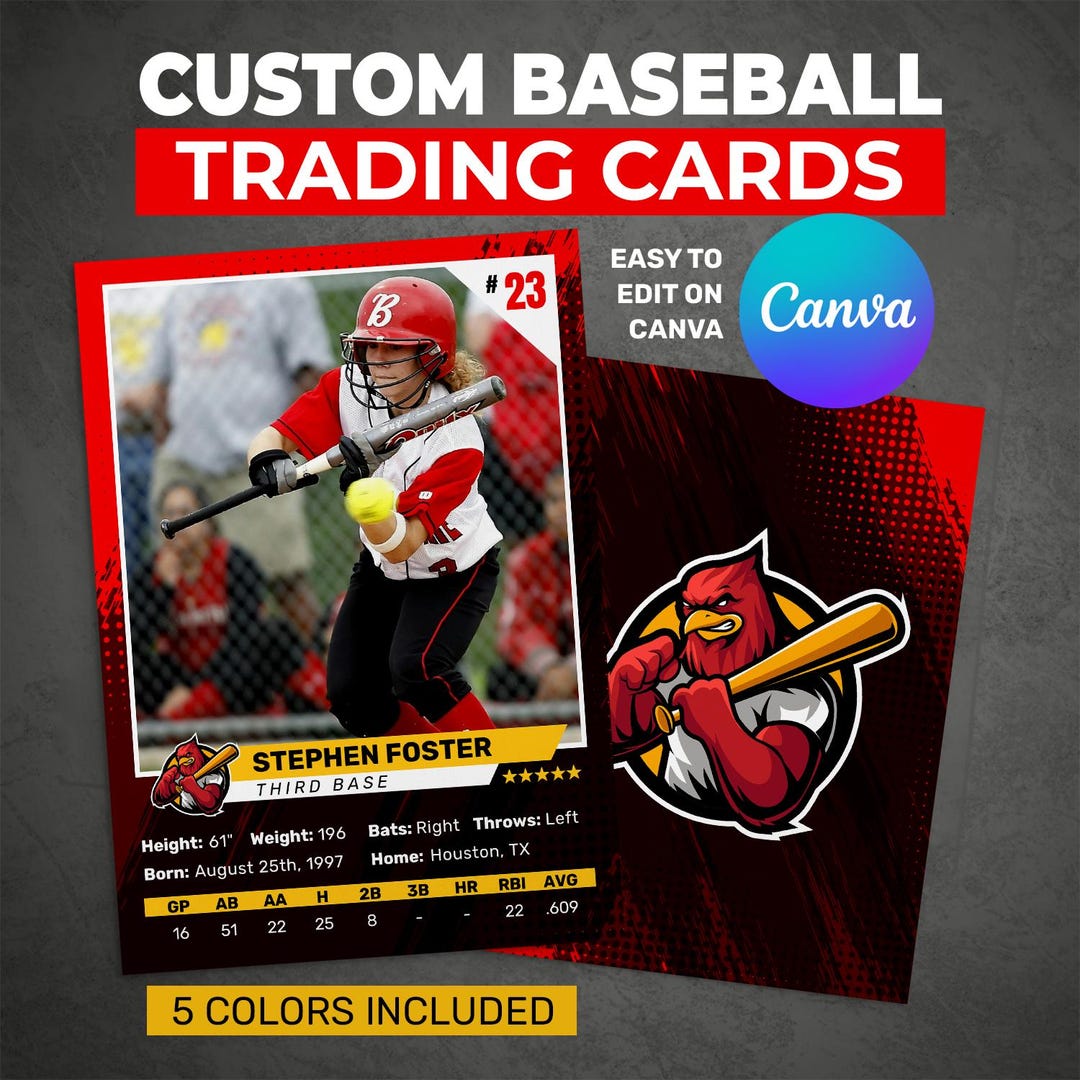 Editable Baseball Trading Card Template • Canva Front & Back Design ...