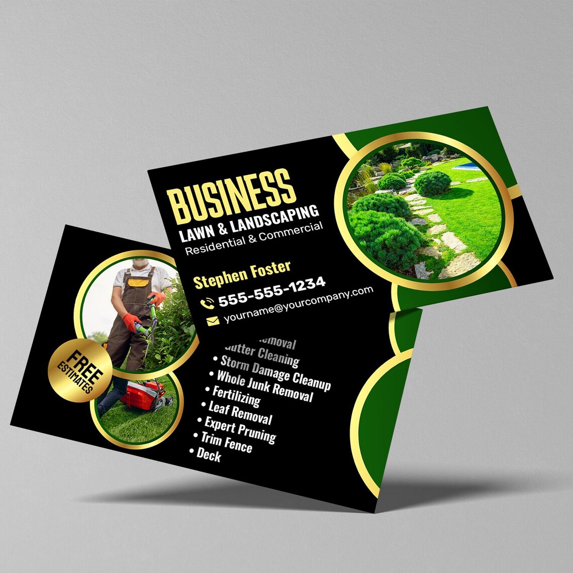 Editable Landscaping Business Card Template, DIY Lawn Care Cards ...