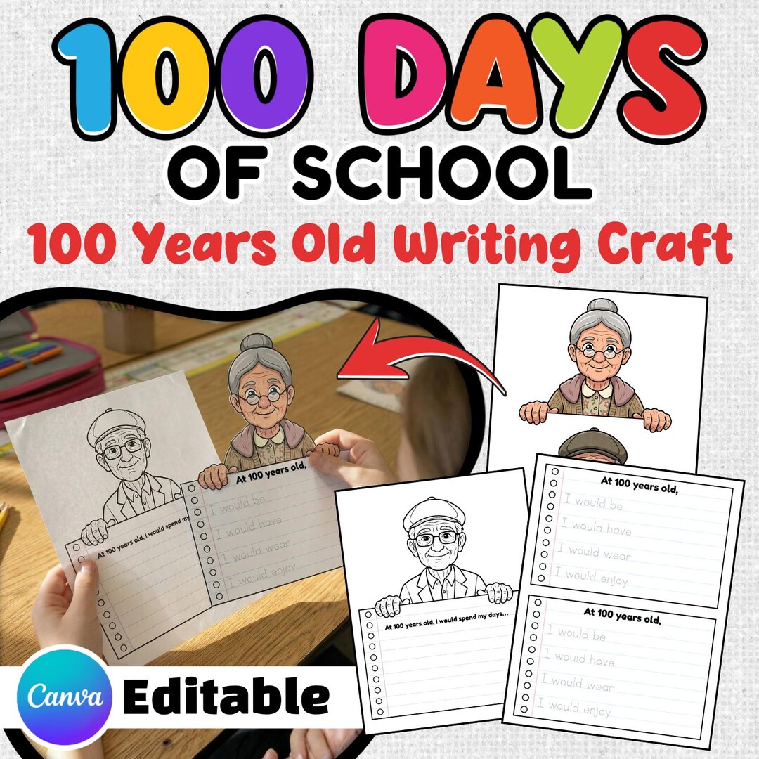 When I Am 100 Years Old Writing Craft & Topper | 100th Day of School ...