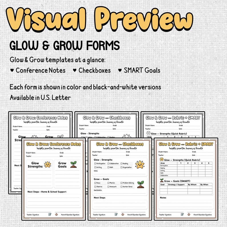 Glow and Grow Conference Form Pack– Teacher Notes, Writing Rubric ...