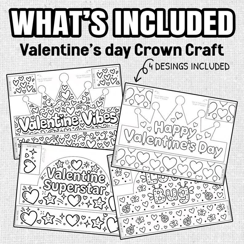 Valentine's Day Crown Craft, Coloring Pages Activities (digital ...