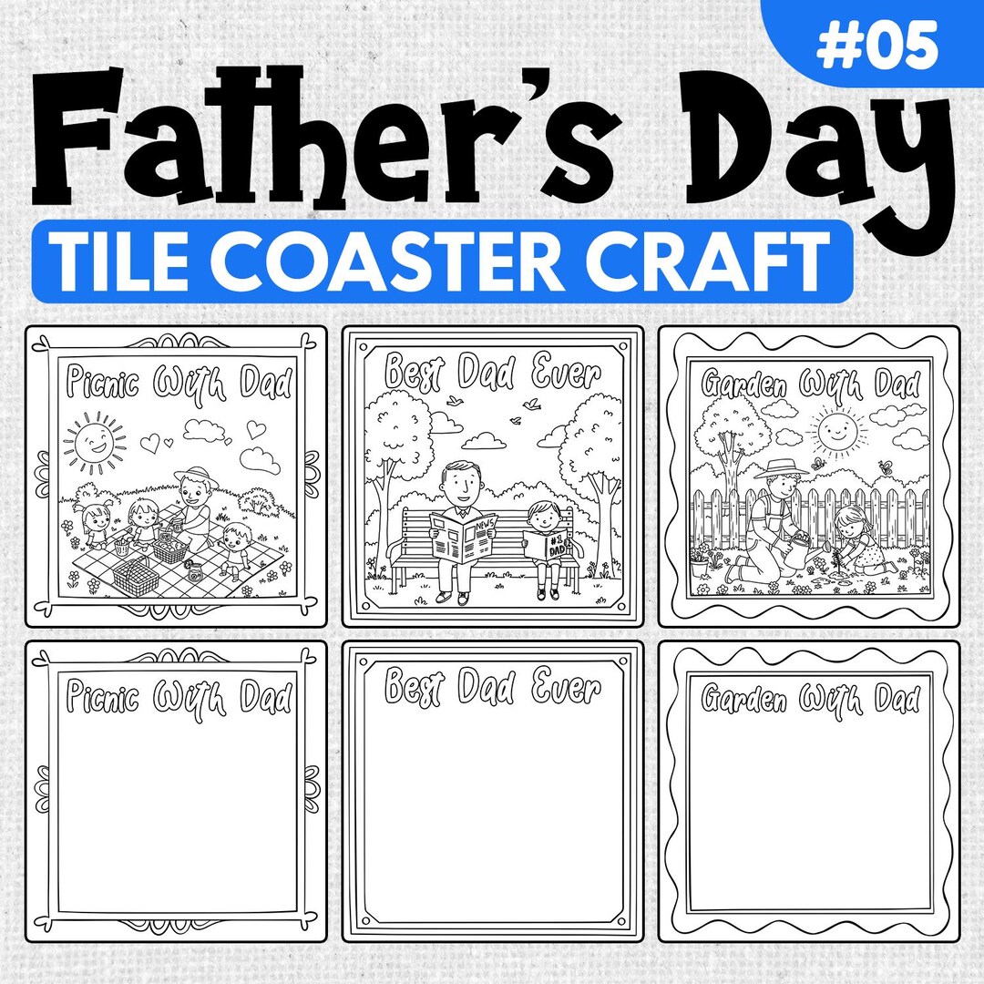 Father’s Day Tile Coaster Craft PACK #5 | Printable Coloring Coaster ...