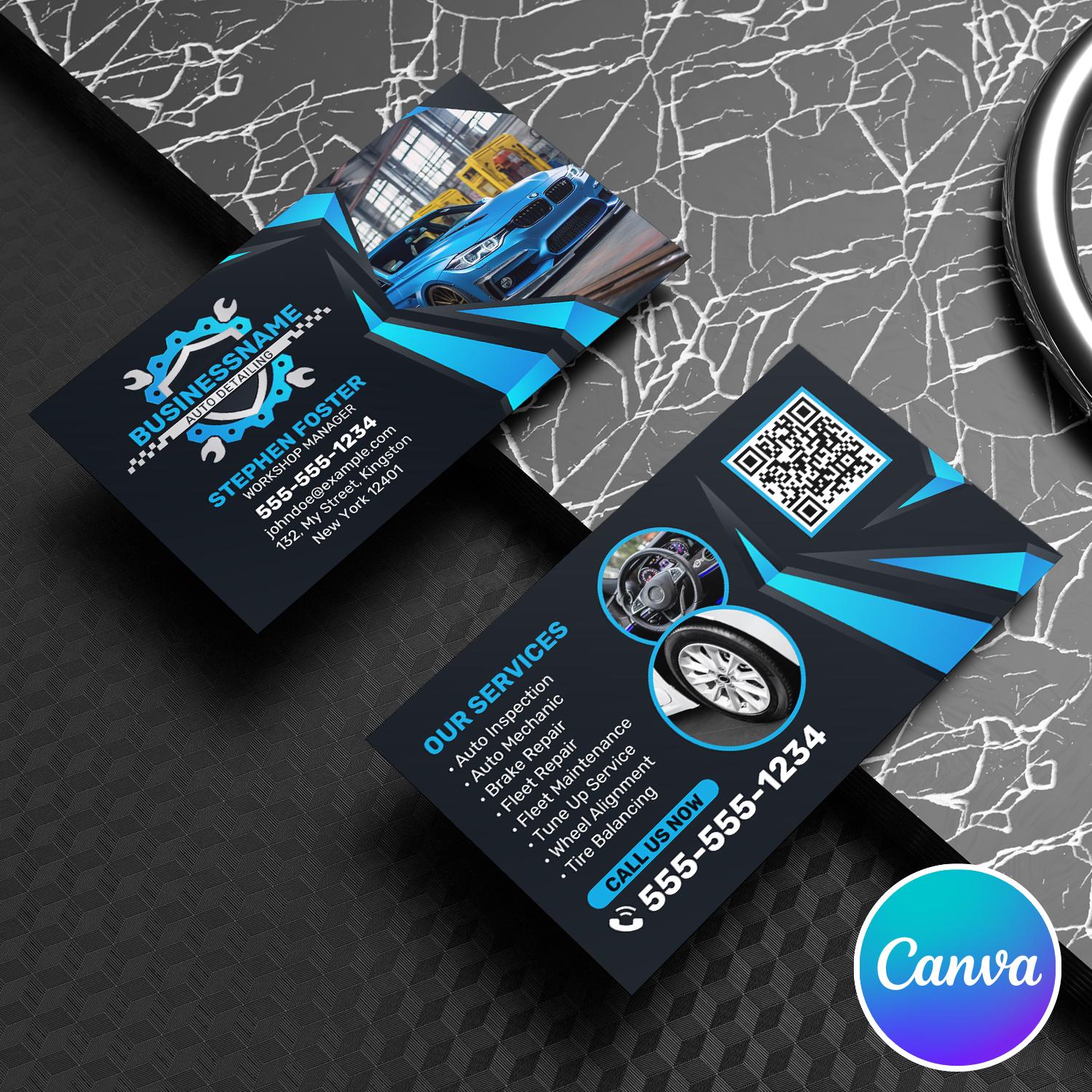 Auto Detailing Business Card Template - Editable Canva Design - Etsy