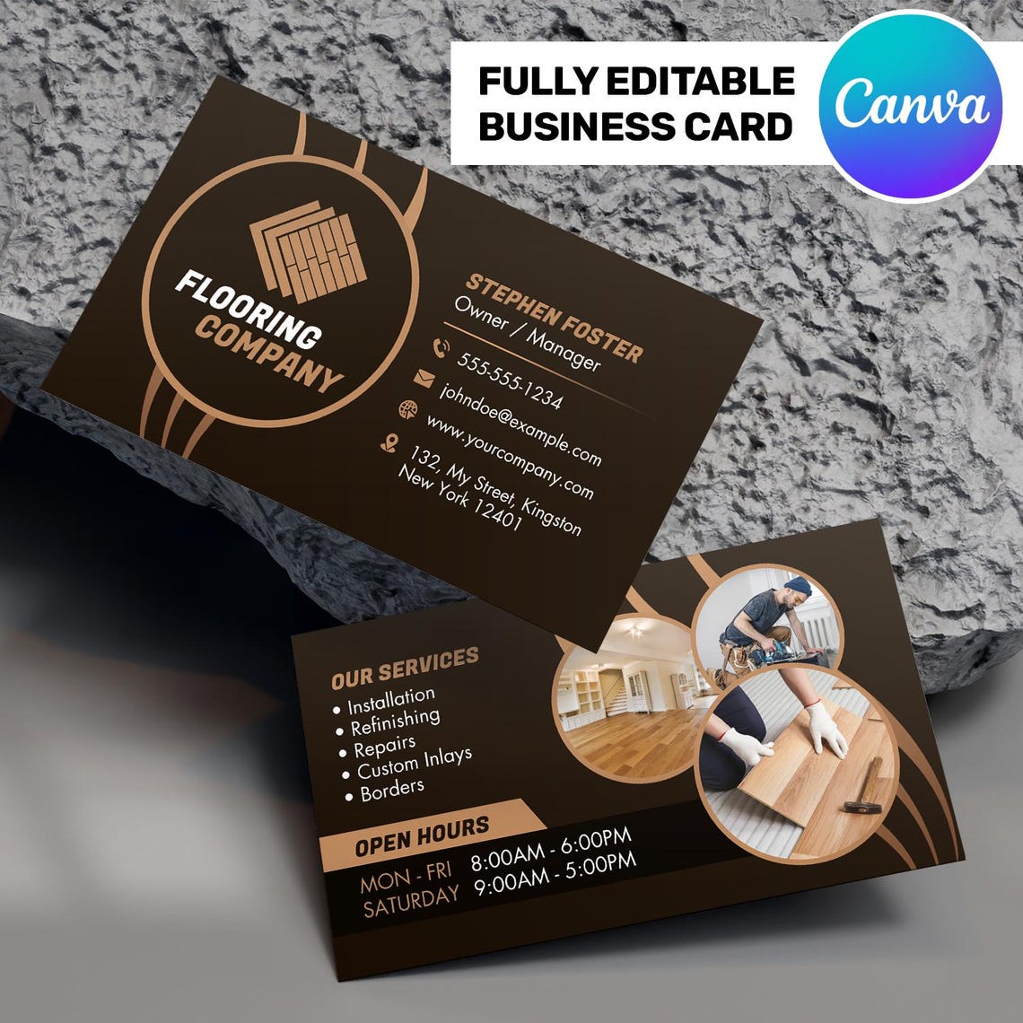 Flooring Business Card Template – Modern Wood Design (canva) - Etsy