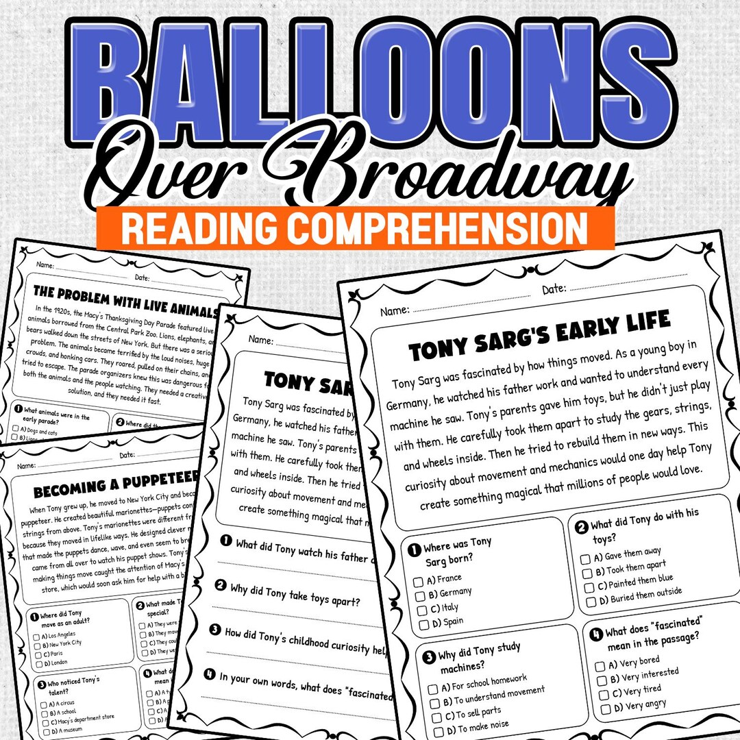Balloons Over Broadway Activities - Reading Comprehension Passages and ...