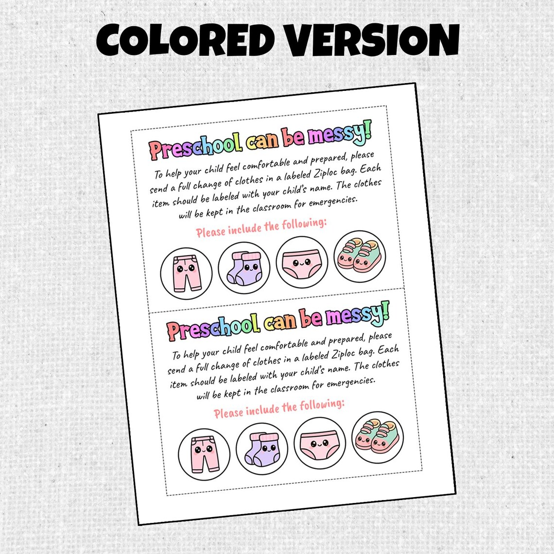 Editable Change of Clothes Note: Back to School Parent Letter (PDF ...