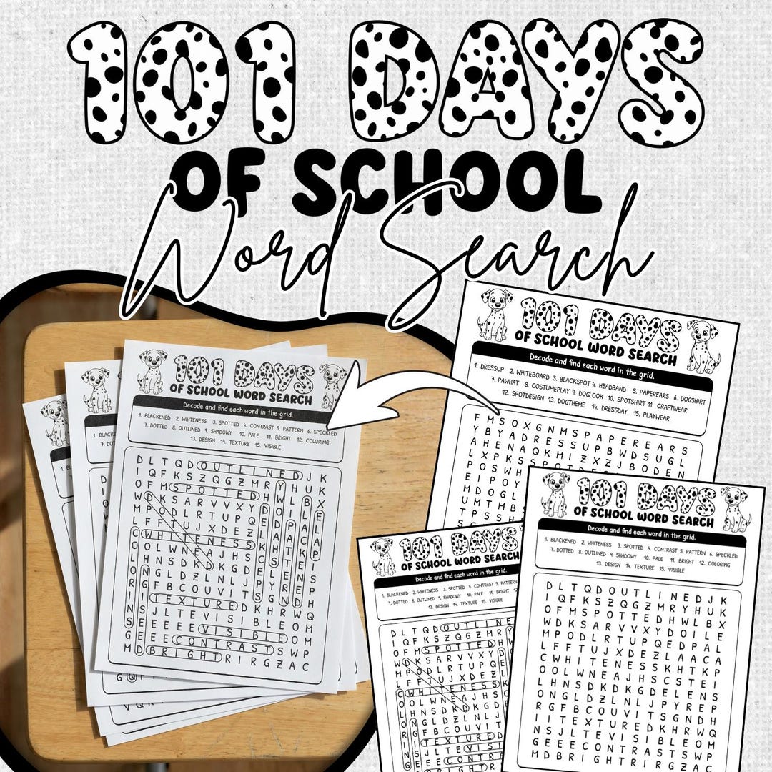 101 Days of School Dalmatians Word Search Puzzles 101st Day Celebration ...