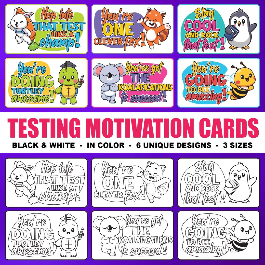 Animal-themed Motivational Testing Coloring Pages | Test Motivation ...