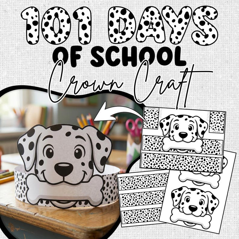 101 Days of School Dalmatian Crown Craft – Printable Headband (PDF ...