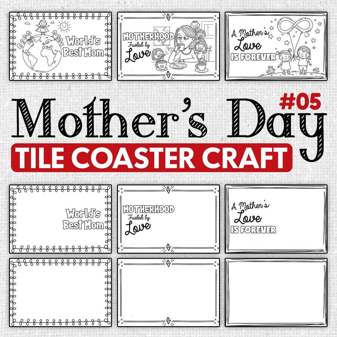 Mother’s Day Art Project – Rectangular Tile Coaster Coloring Craft for ...