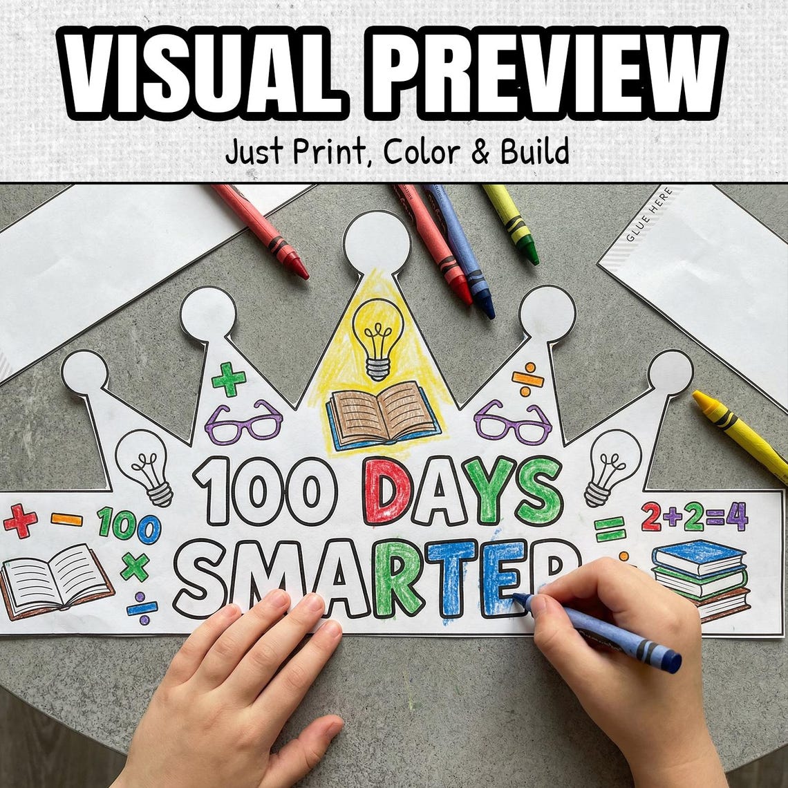 100th Day of School Crown Craft Coloring Activities, 100 Days Smarter ...
