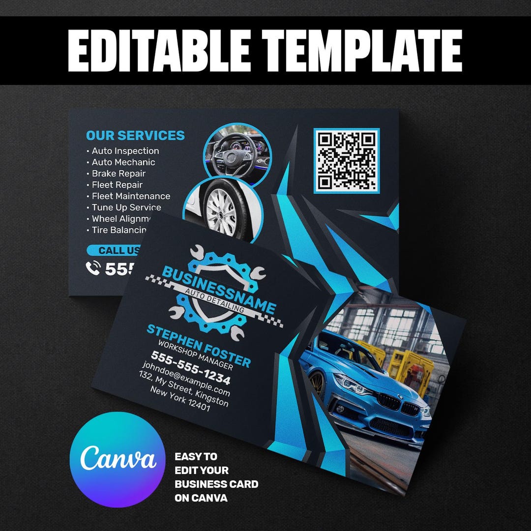 Auto Detailing Business Card Template - Editable Canva Design - Etsy