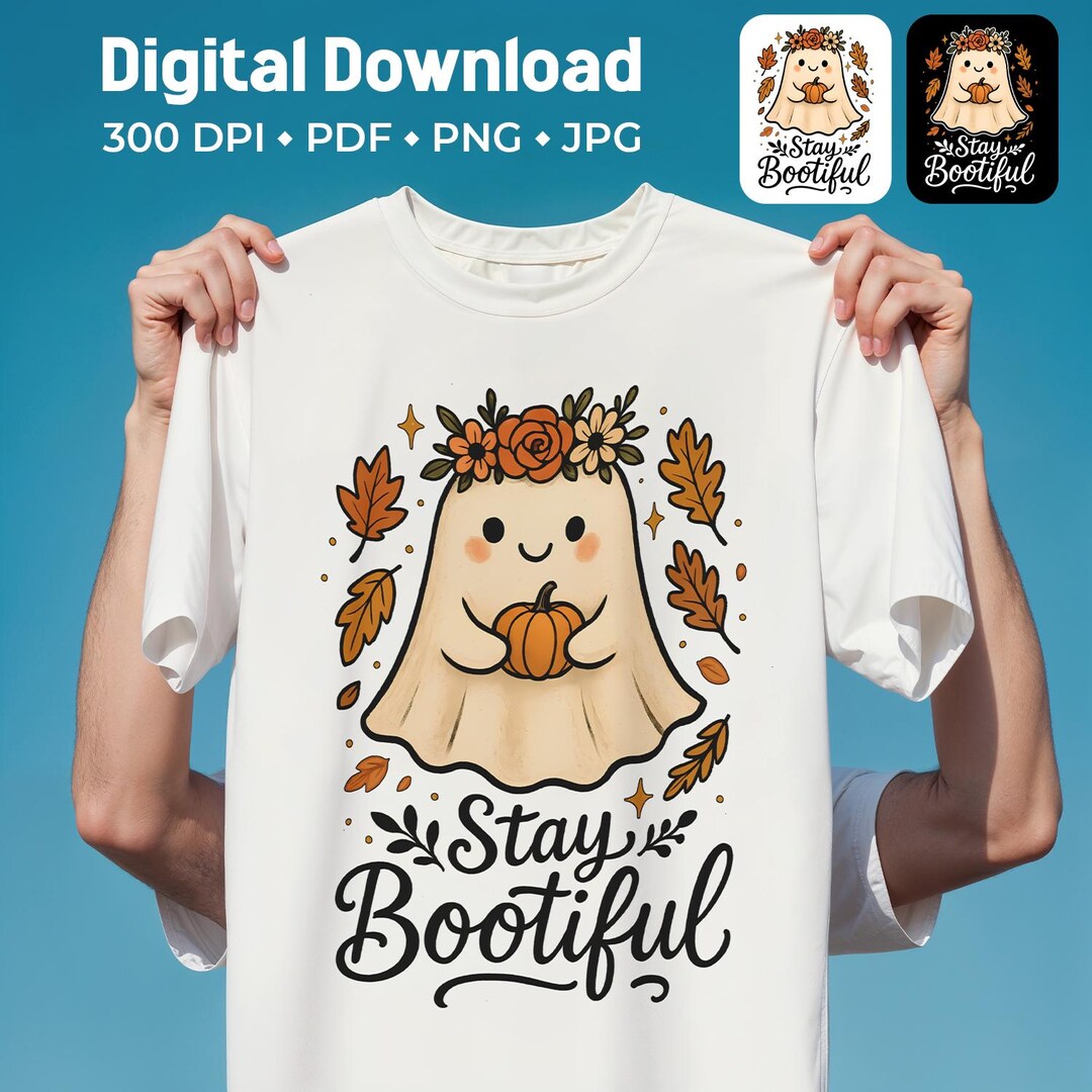 Stay Bootiful Ghost PNG | Cute Halloween Shirt Design | Retro Floral ...
