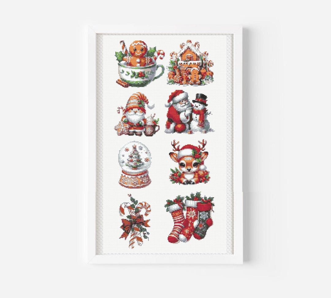 8 Mini, 70x70 Christmas Cross Stitch Pattern, Sampler Stitch, Santa ...