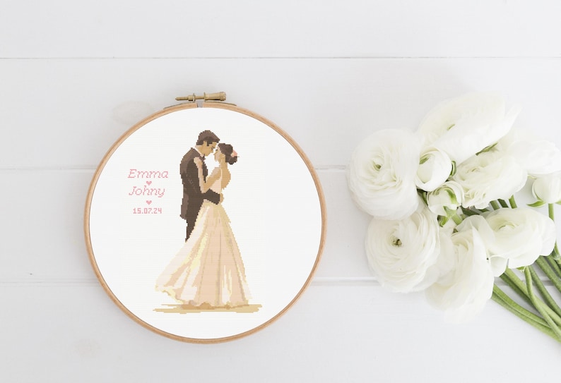Wedding Cross Stitch Pattern Personalized Counted Cross Stitch Bride ...