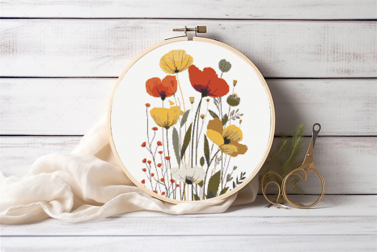 Wildflowers Cross Stitch Patterns, Sunflower Bouquet Cross Stitch ...