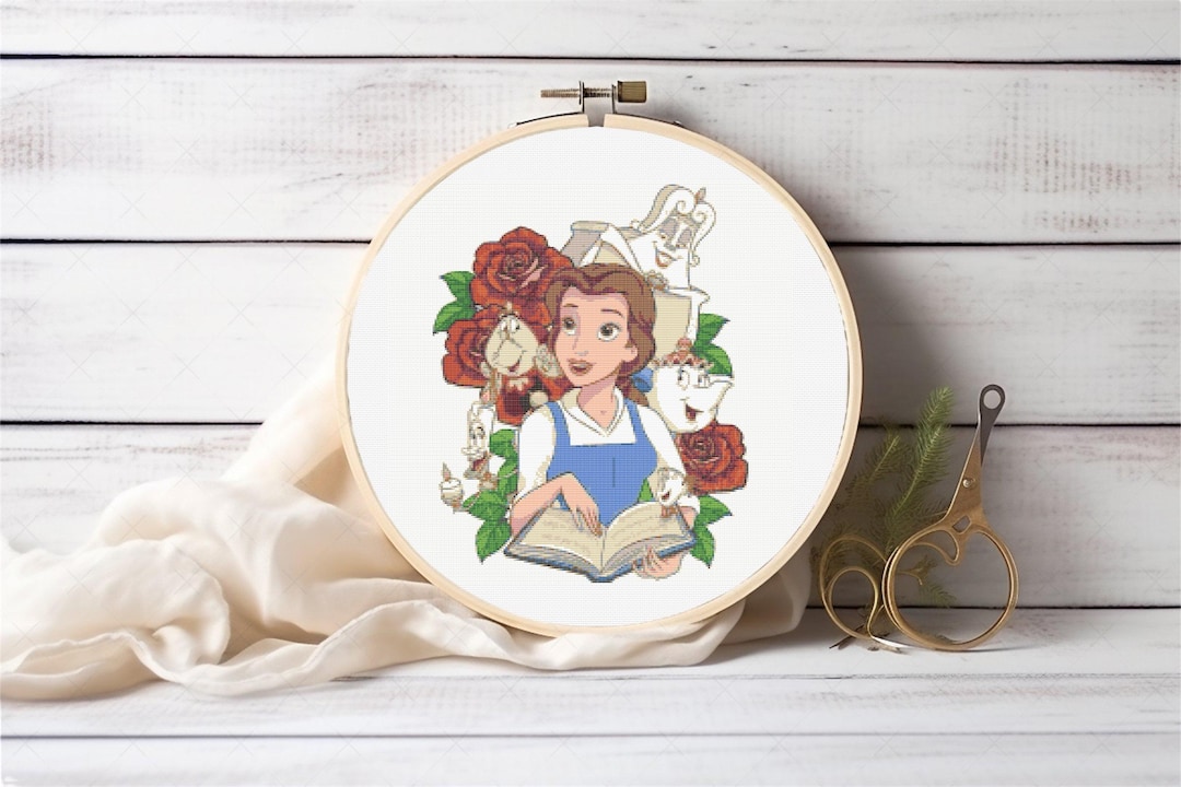 Belle Cross Stitch Pattern Beauty and the Beast, Princesses Embroidery ...