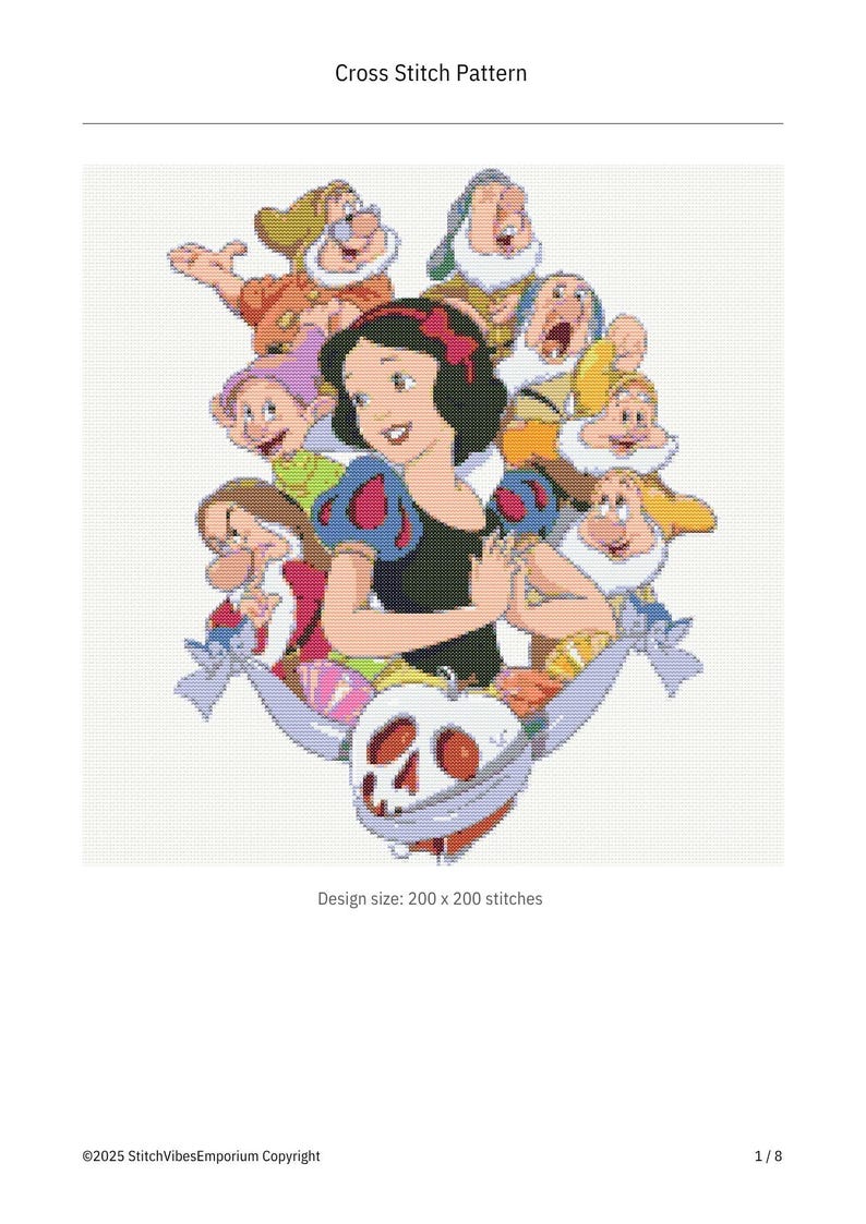 Snow White Cross Stitch Pattern, Princesses Embroidery Design Counted ...