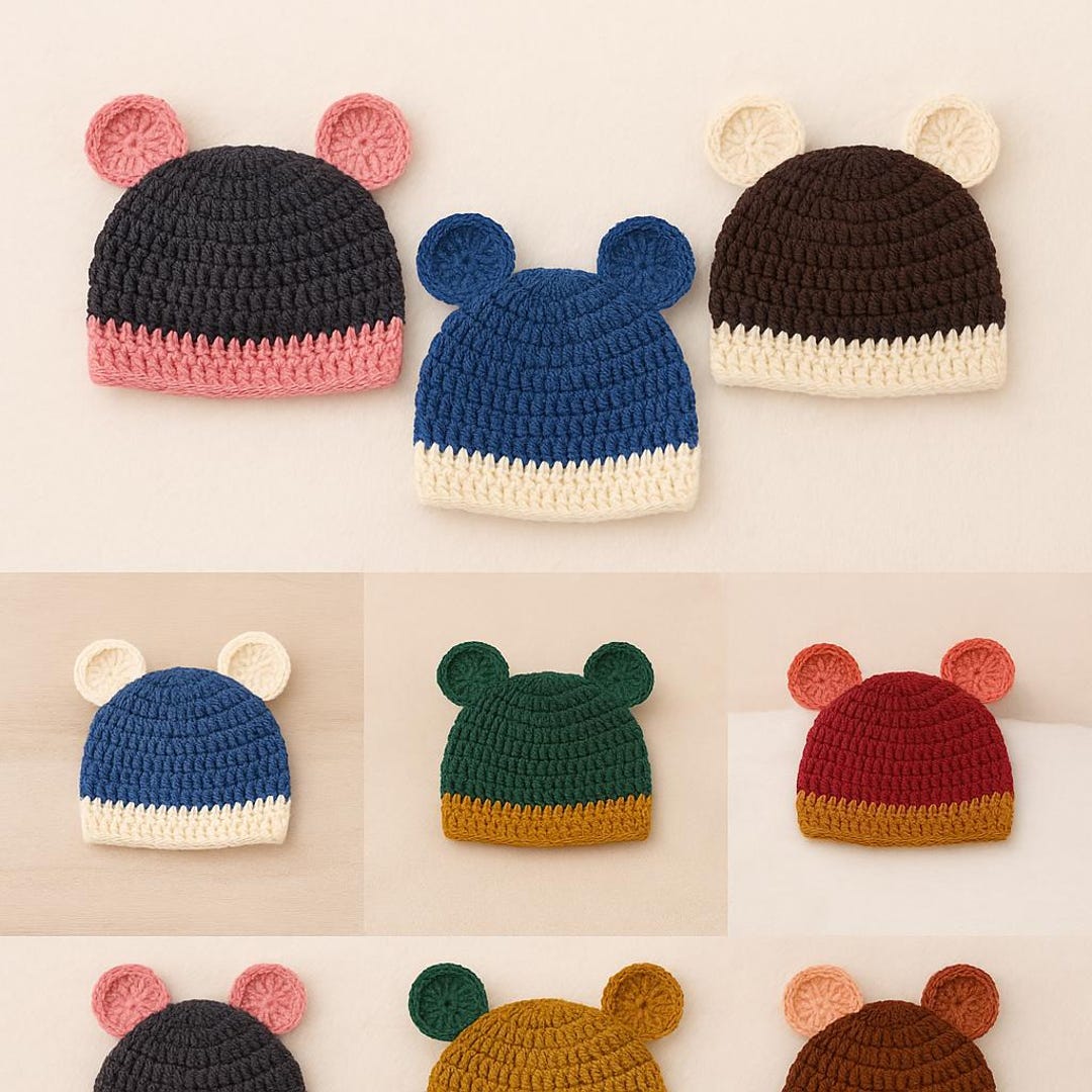 Crochet Bear Ear Baby Hat Pattern: Easy Knit Infant Beanie (digital ...