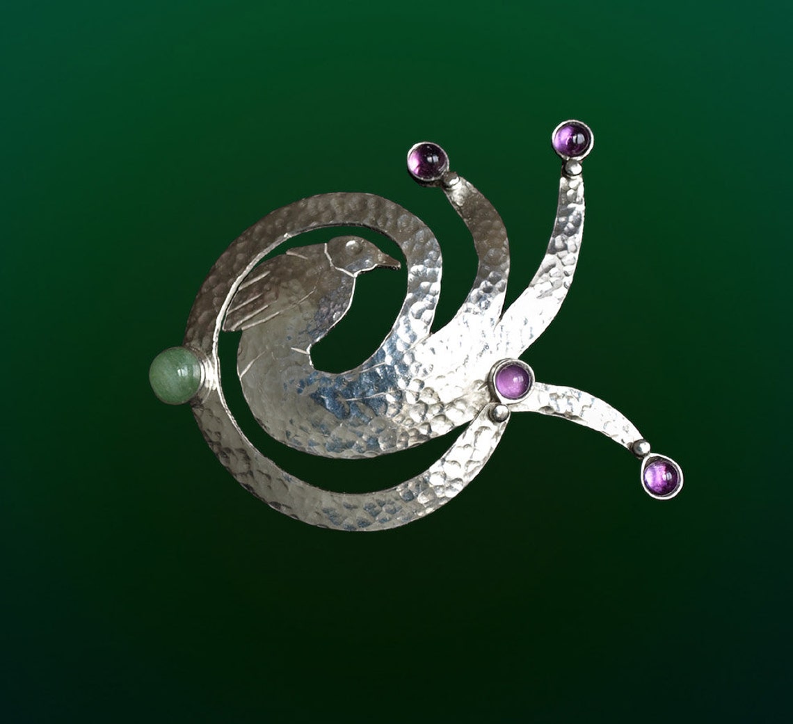 Amethyst and Emerald Quetzal Brooch | Etsy