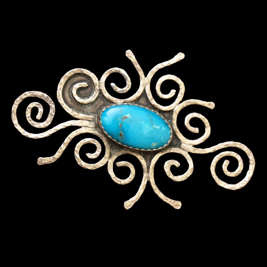 Turquoise Scroll Pendant/brooch - Etsy