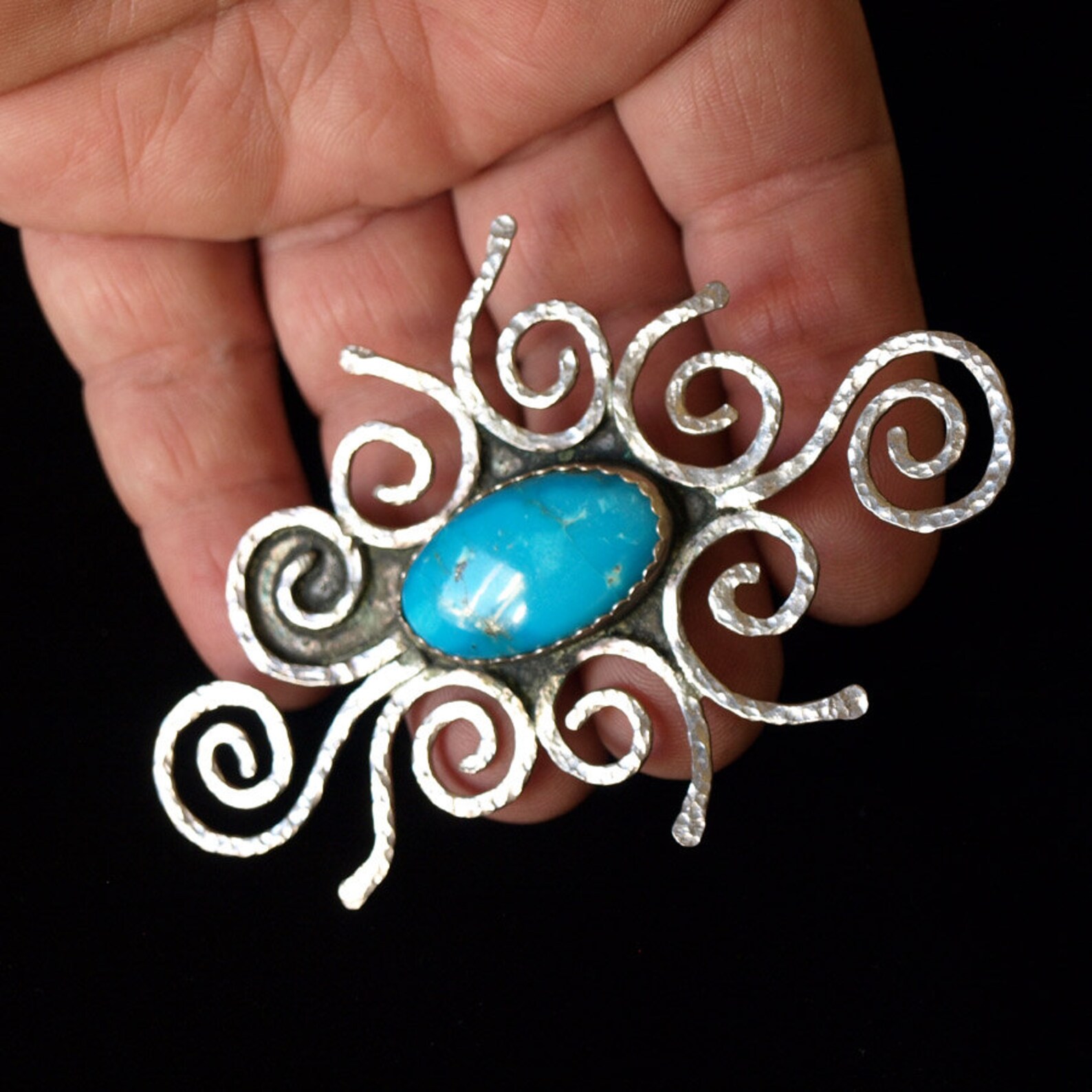 Turquoise Scroll Pendant/brooch - Etsy