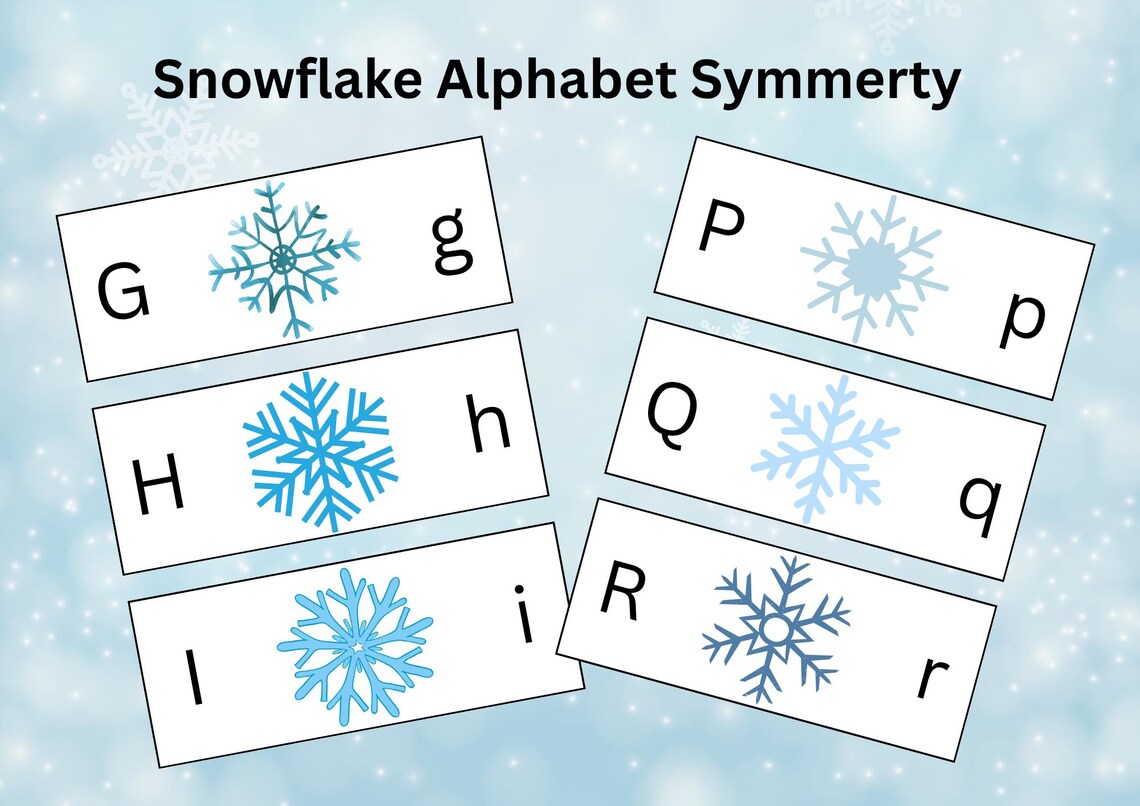 Alphabet Matching Symmetry Cards Printable – Snowflake Uppercase ...