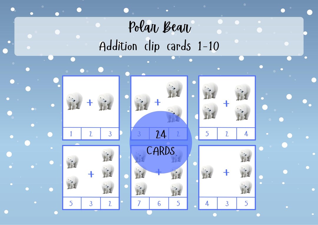 Polar Bear Addition Clip Cards Printable 1-10 | Winter Math for ...