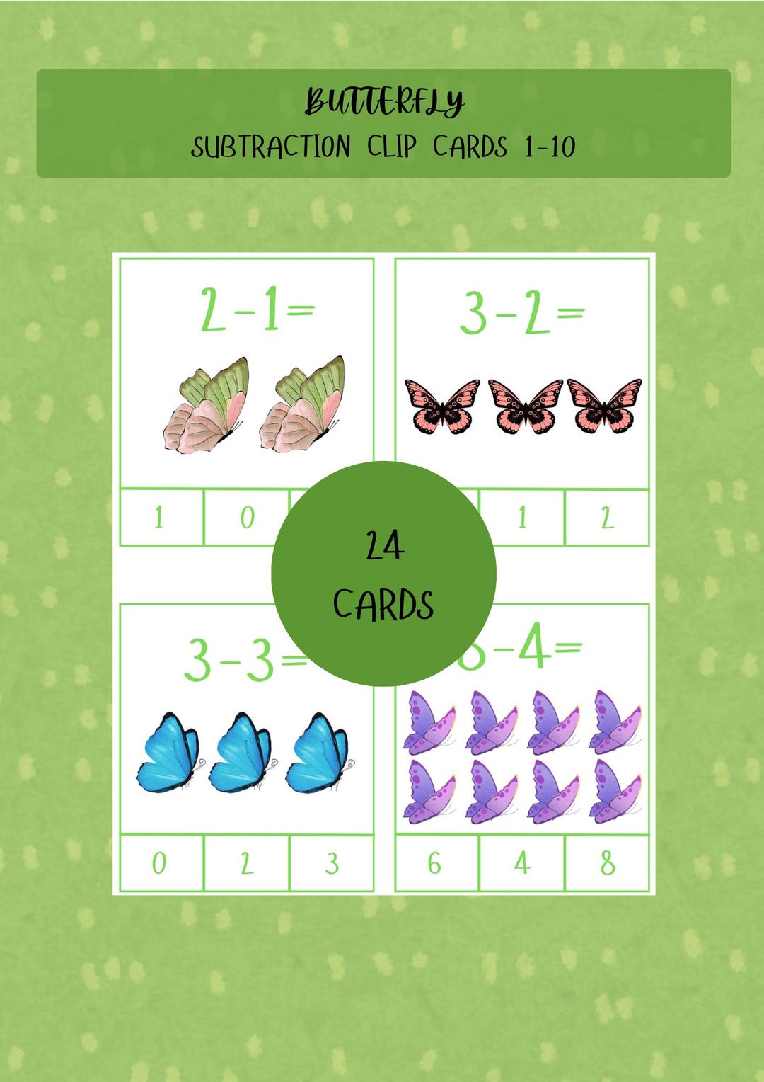 Butterfly Subtraction Clip Cards 1-10| Spring Math for Preschool and ...