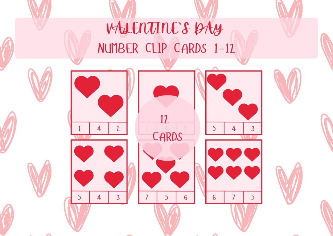 Valentine’s Day Clip Cards | Heart Counting | Number Matching Game ...