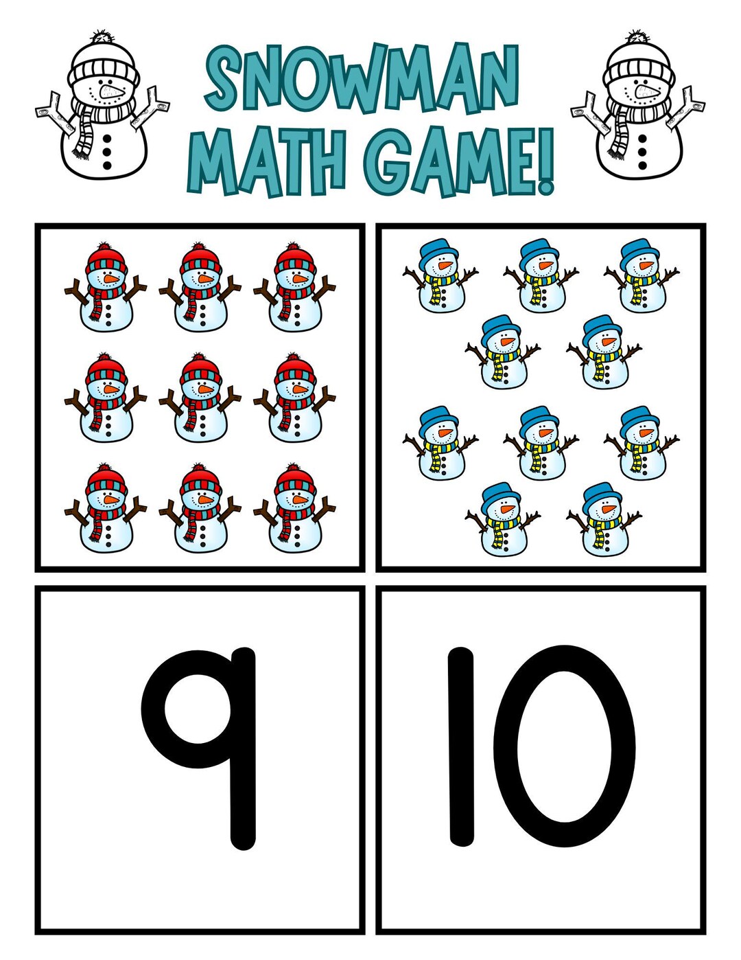 Snowman Counting Game - Etsy