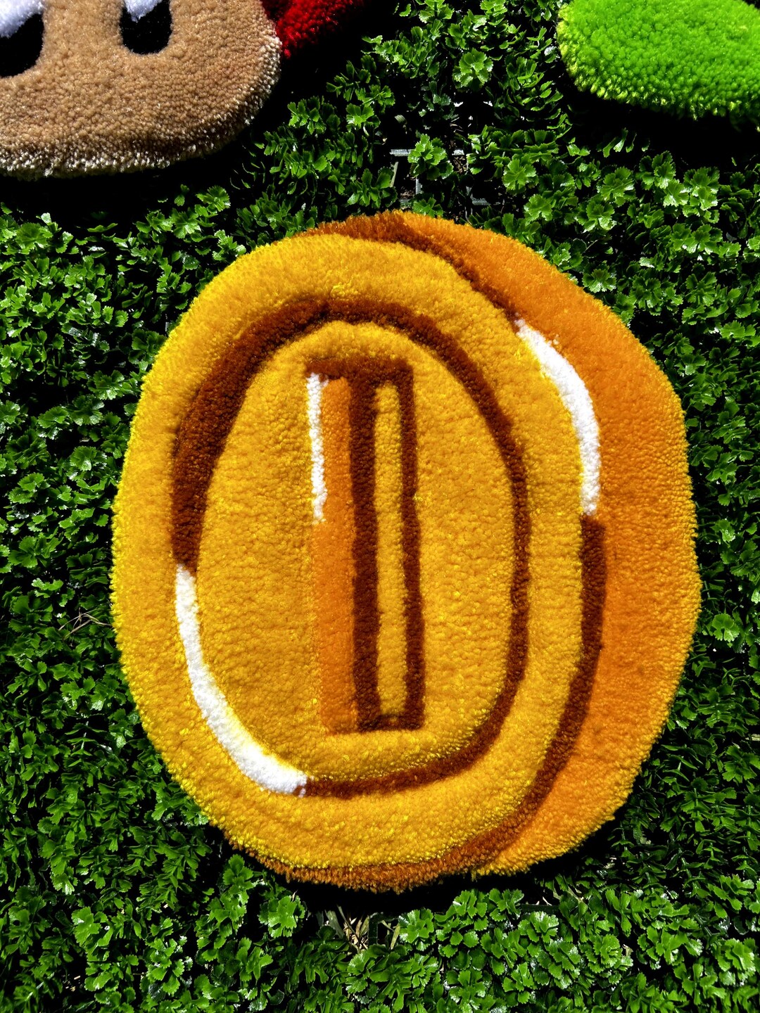 Coin Tufted Rug | Cool Mario Kart Inspired Handmade Gamer Deco - Etsy