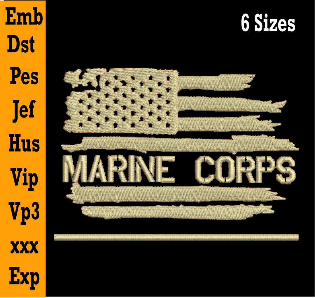 US Marine Corps Embroidery Design – Distressed American Flag Military ...