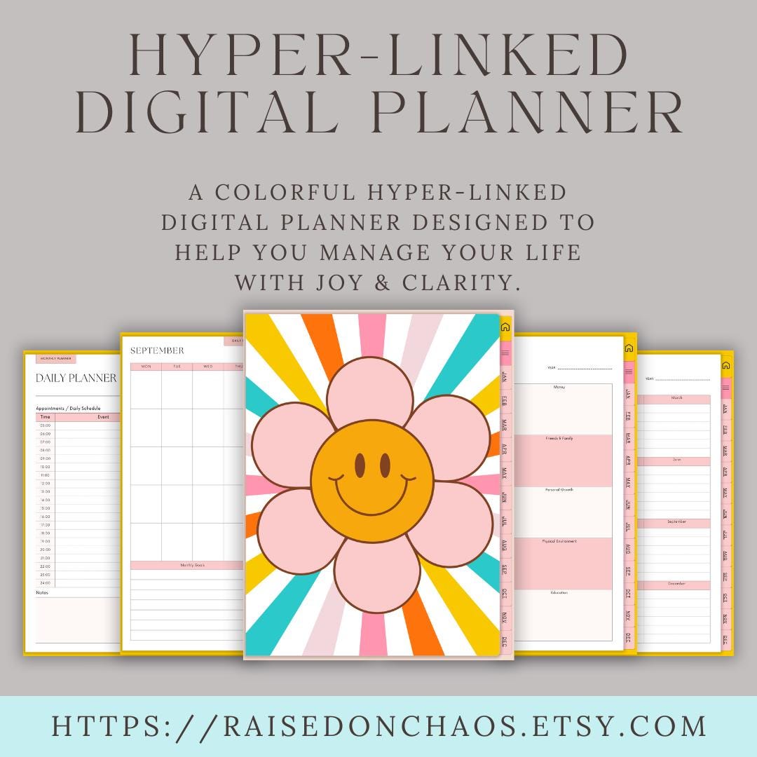 Retro Smiley Hyper-linked Digital Planner | Colorful Productivity ...