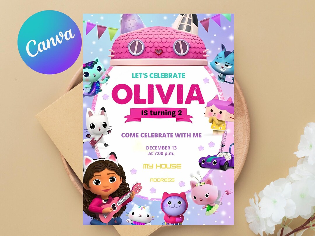 Gabbys Dollhouse Birthday Invitation | Editable Gabby's Kids Birthday ...